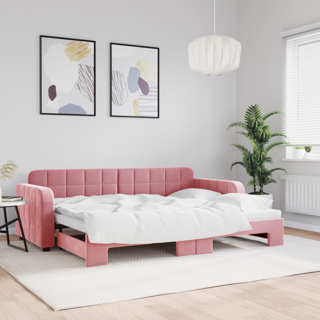 Lit de jour avec lit gigogne rose 80x200 cm velours | Leroy Merlin