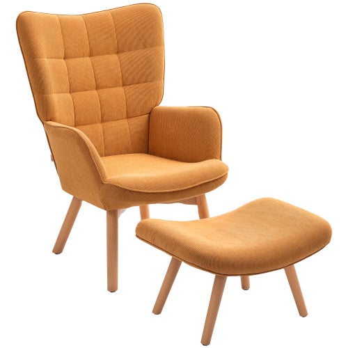 Sillón con Puf, Sillón con Orejas con Espaldar Alto, Patas de Madera ...