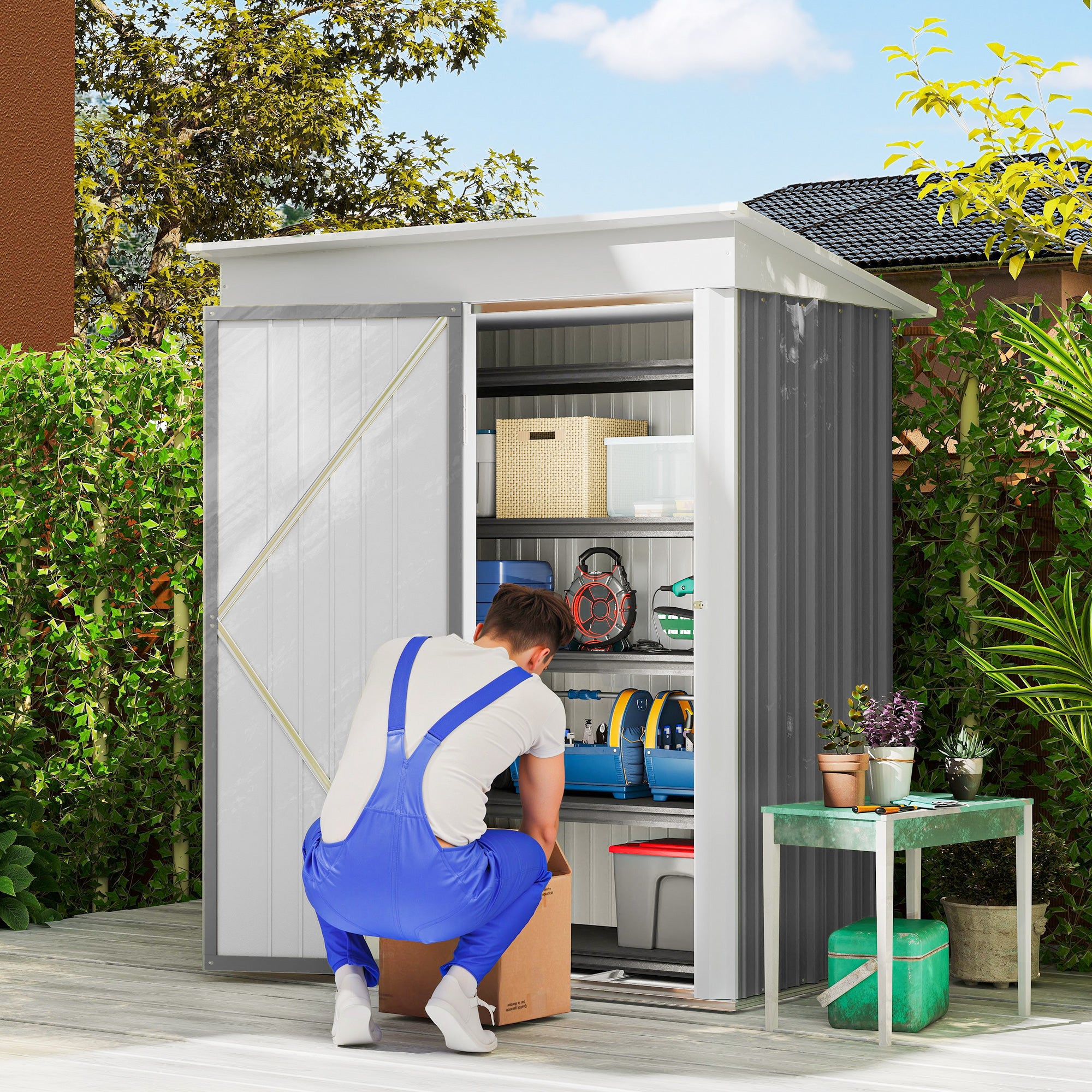 Abri de jardin - gris - cabanon extérieur en acier ondulé - design de ...