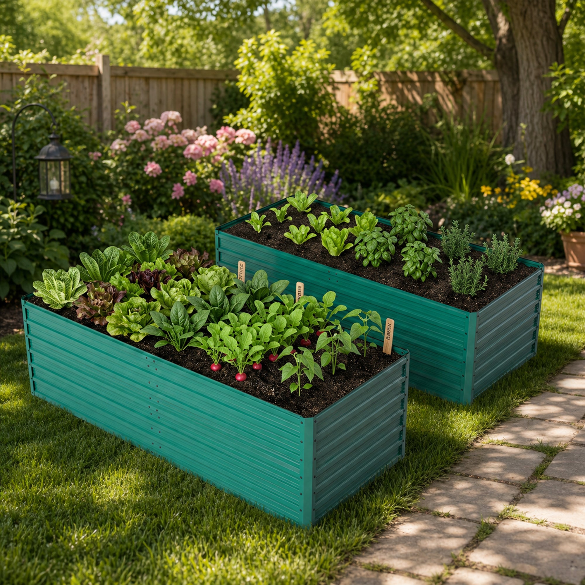 Jardinière métal 190x90x64 cm fond ouvert drainage robuste vert légumes ...