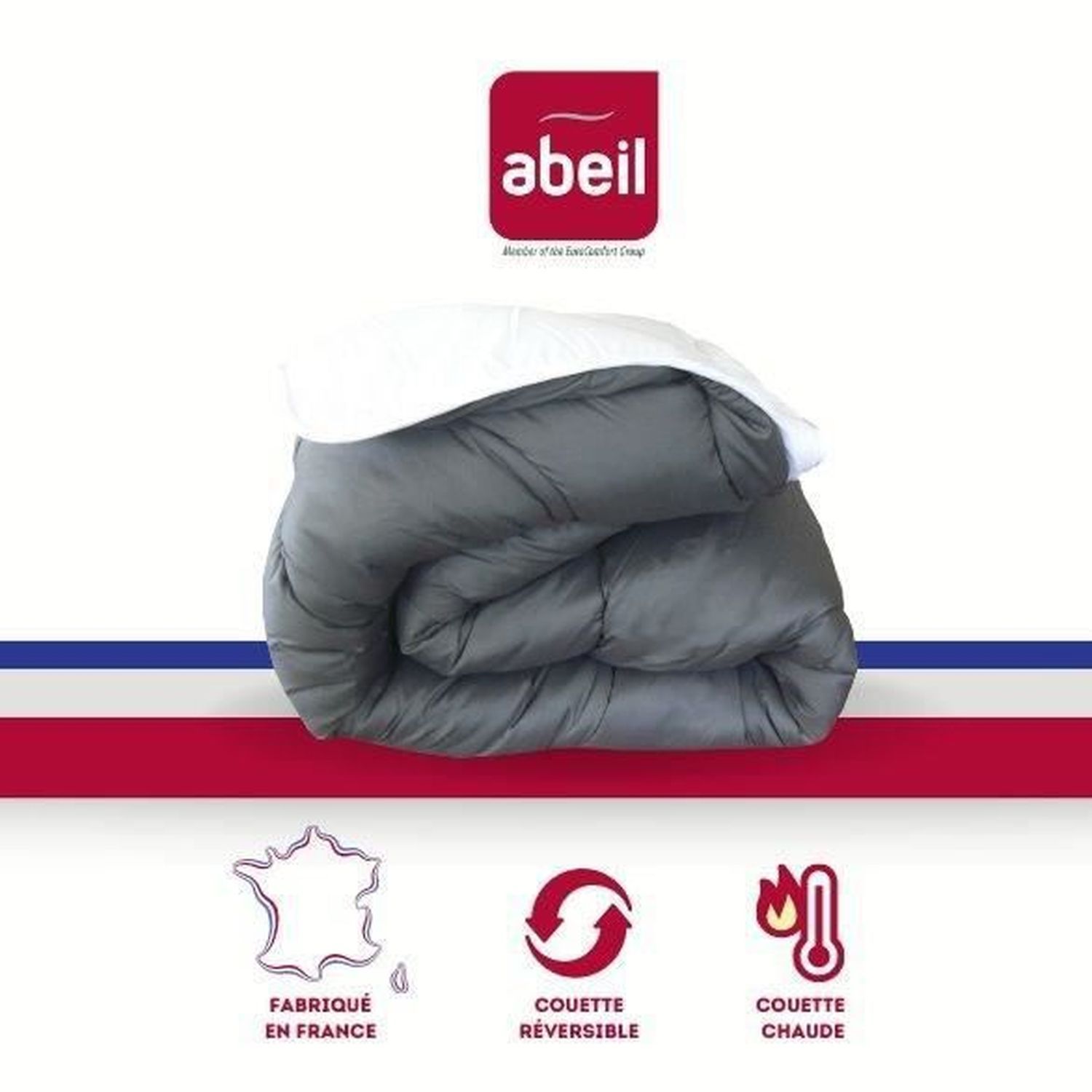 Couette bicolore 200 x 200 cm - Blanc et gris - Abeil | Leroy Merlin