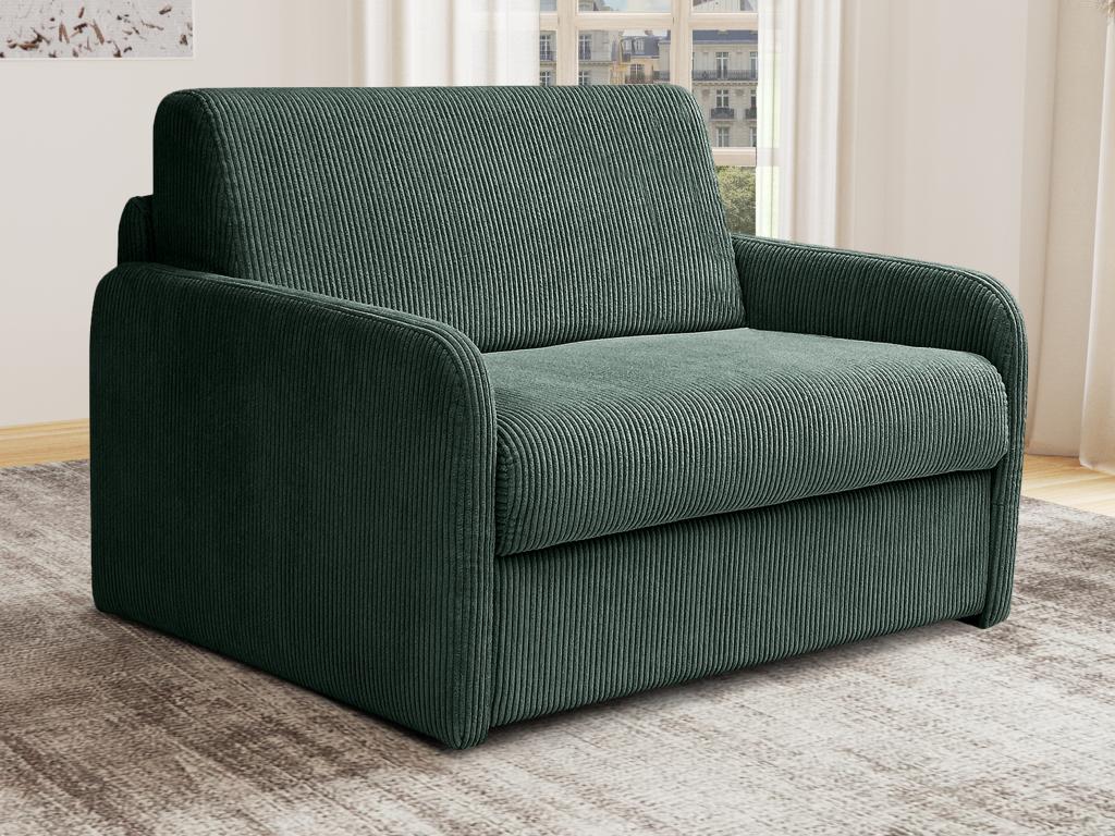 Fauteuil convertible express en velours côtelé vert - Couchage 100 cm ...