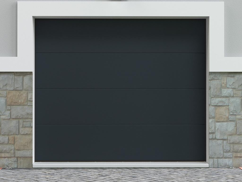 Porta per garage sezionale effetto legno motorizzato Antracite - PRIETA ...