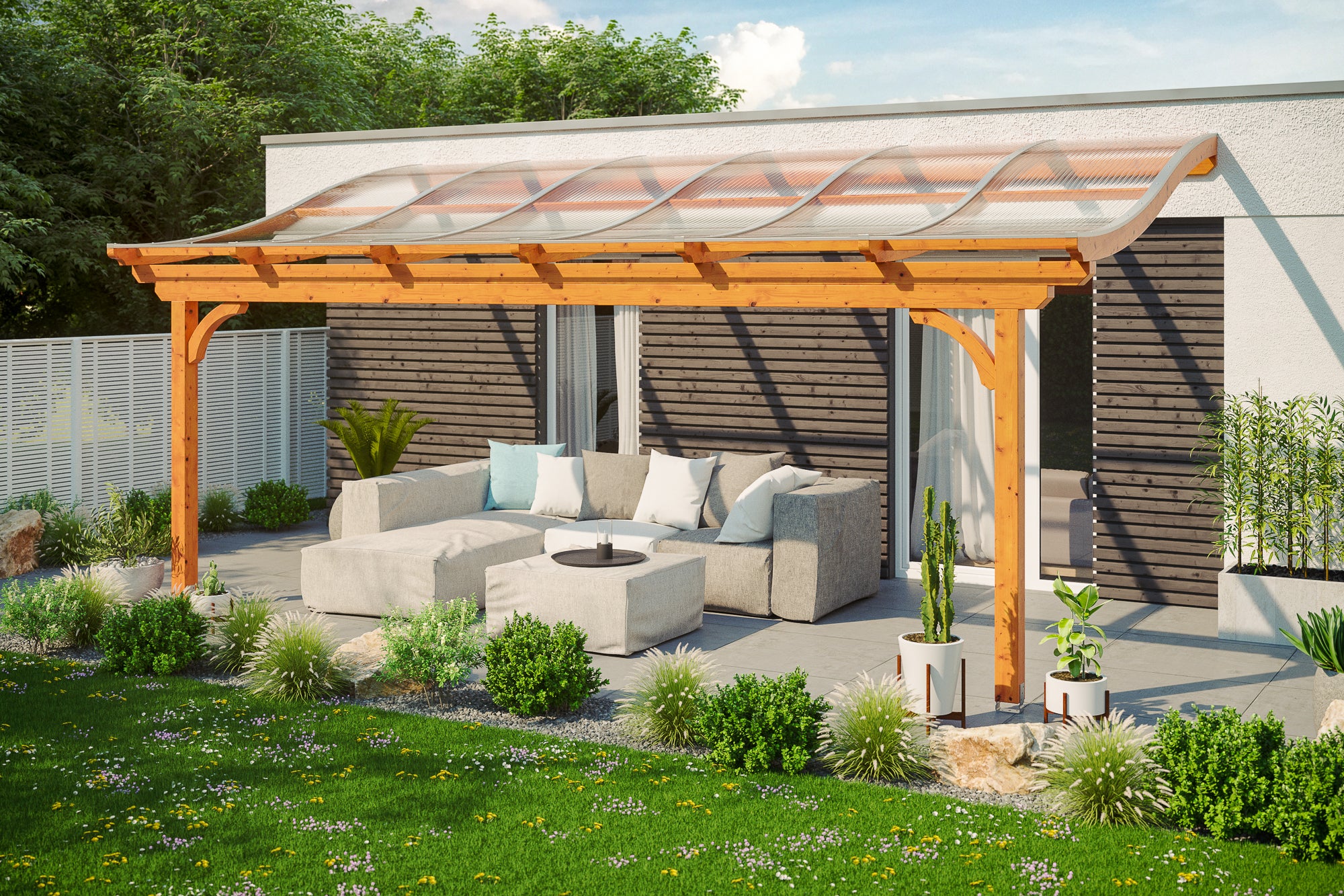 Pergola bois adossée SKAN HOLZ Verona 648x289cm, bois lamellé-collé ...
