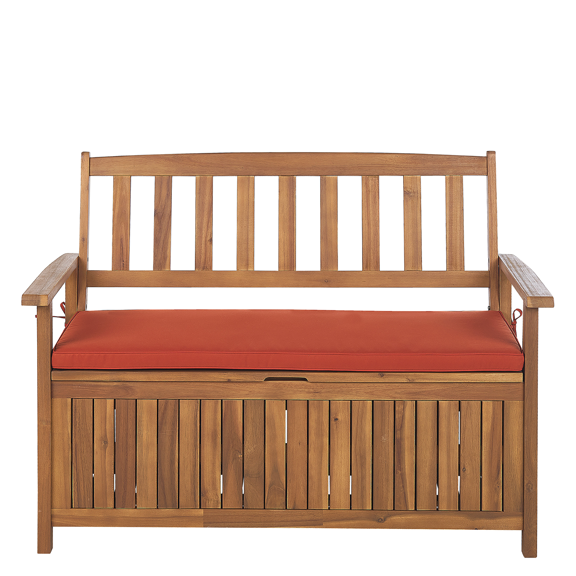 Banc avec coussin d'assise SOVANA 120 cm avec rangement Acacia Rouge ...
