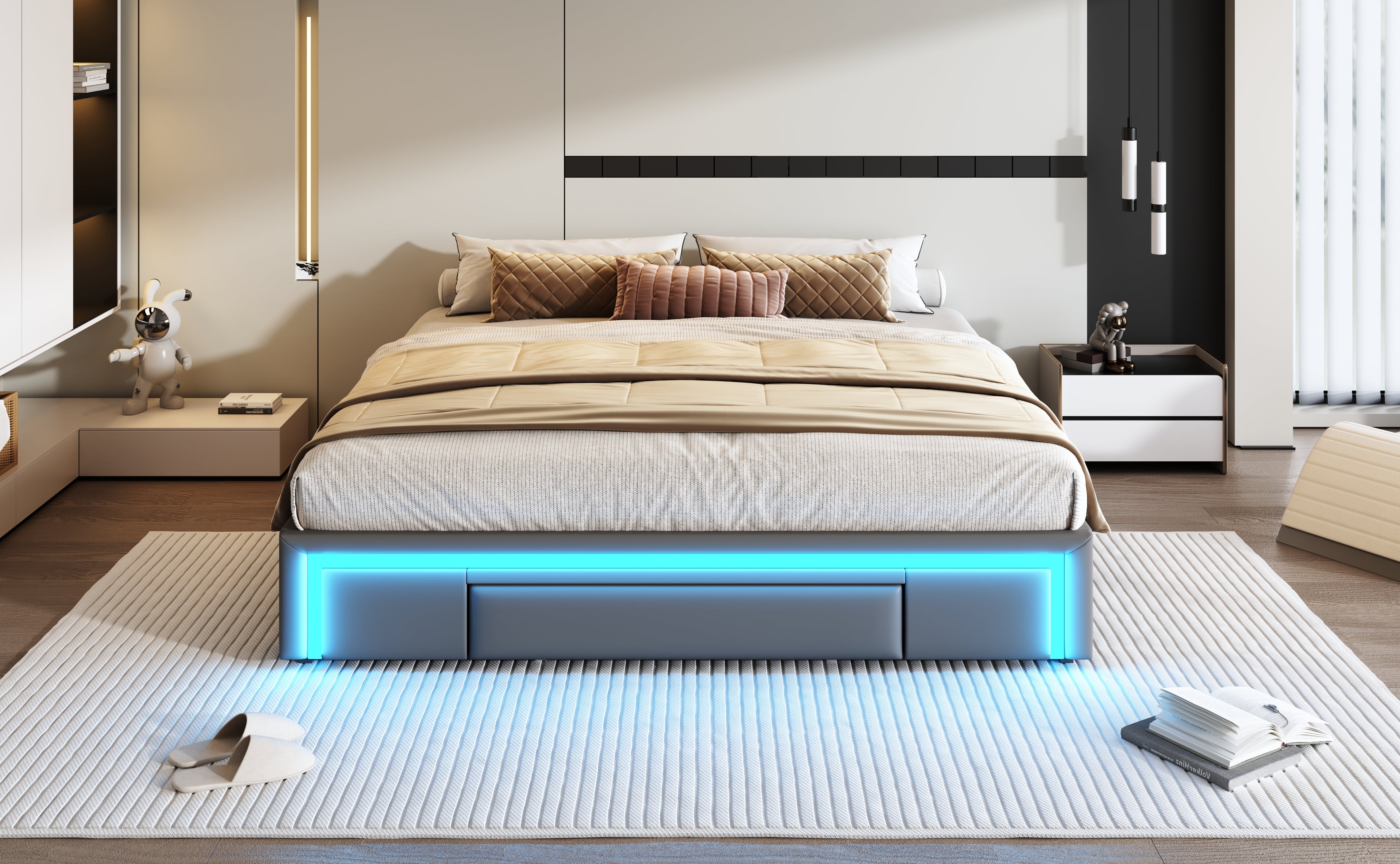 Cama tapizada 180 x 200 cm - con 3 cajones - cama de cuero PU - sin ...