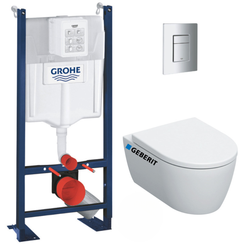 Grohe Pack WC Bâti-support Rapid SL autoportant + WC sans bride Geberit ...
