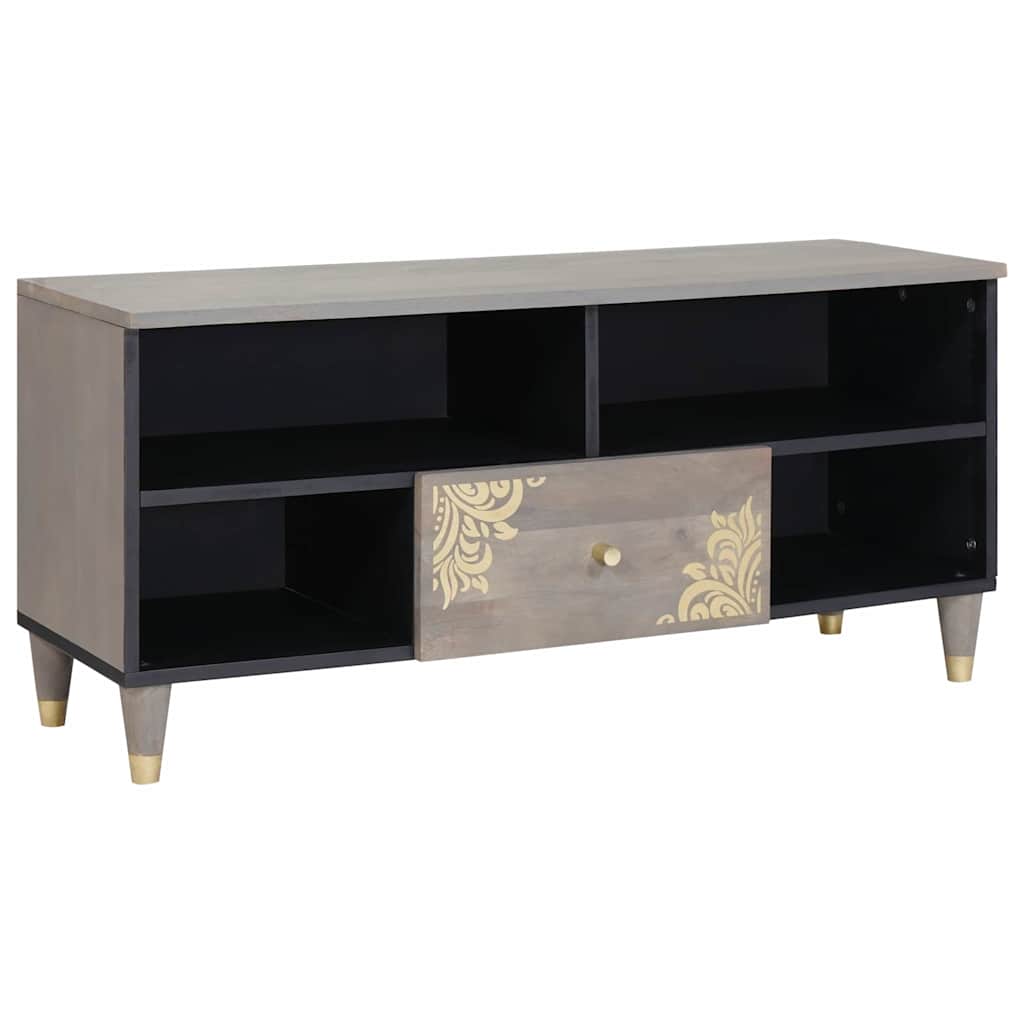 Meuble TV Gris 100 x 33 x 46 cm Bois de mangue massif | Leroy Merlin