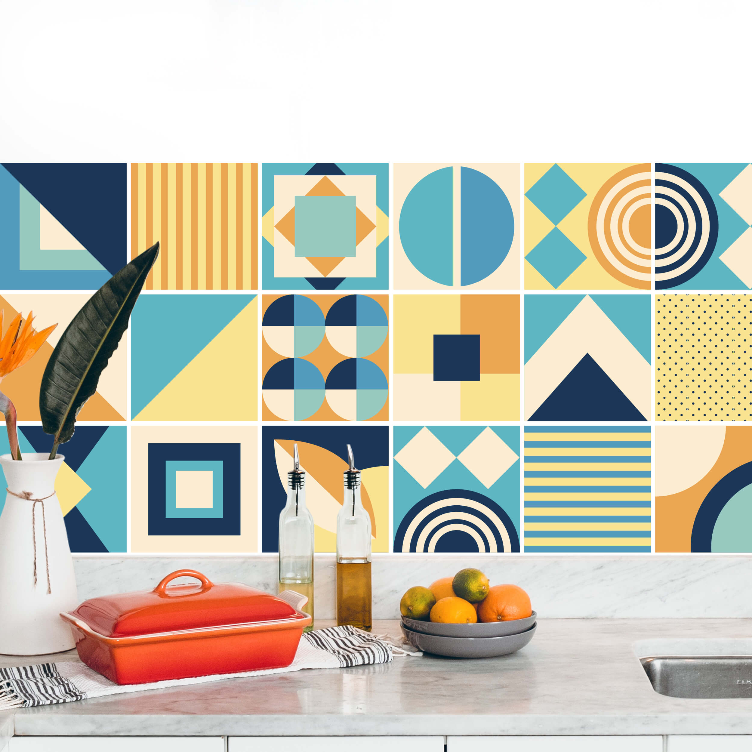 Stickers carrelage carreaux de ciment design 10x10cm - Kit de 12 ...