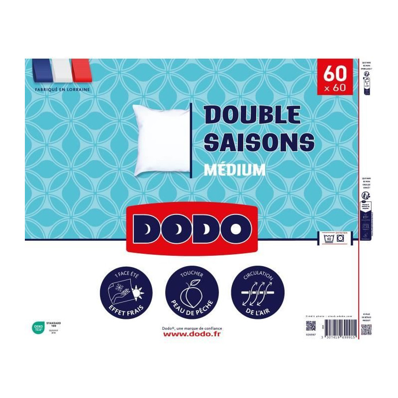 DODO - Oreiller double saisons - 60 x 60 cm - 100% Polyester VOLUPT'AIR ...