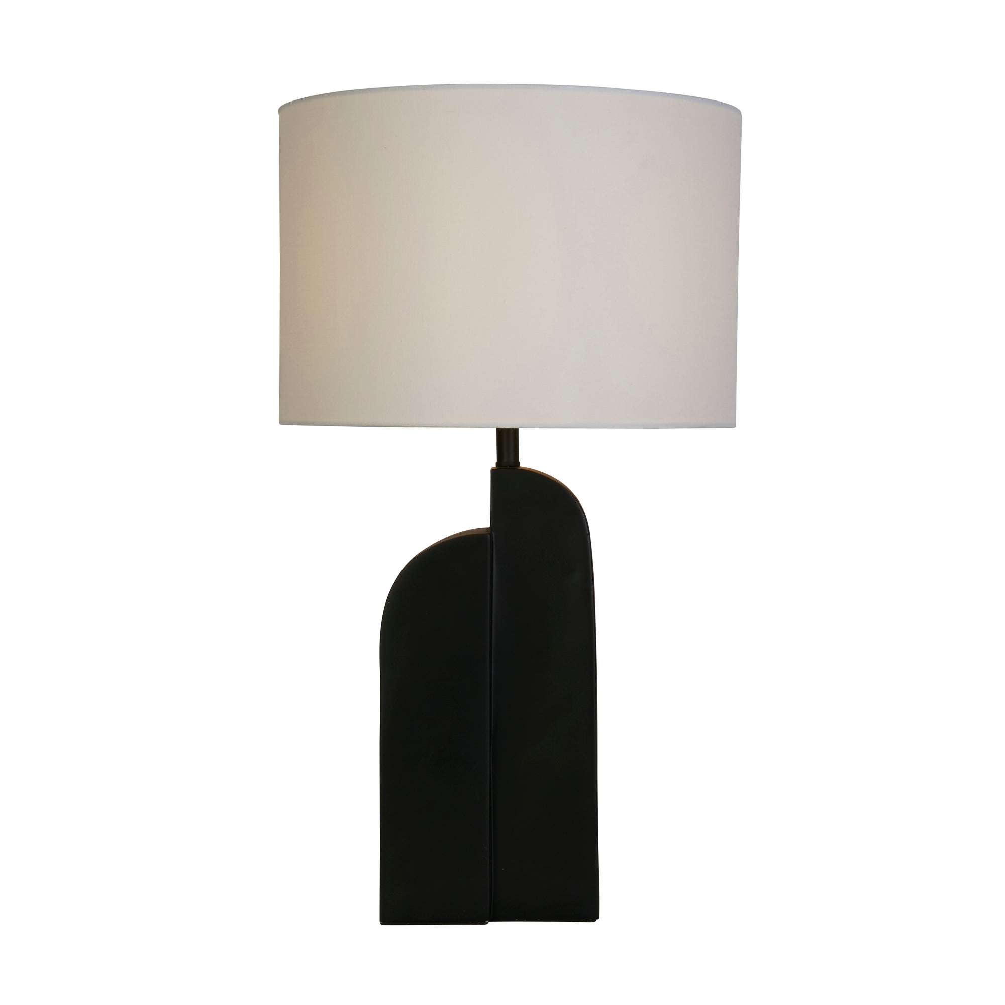 PERTH Lampe à poser pied Résine noir mat, abatjour lin blanc E27 max ...