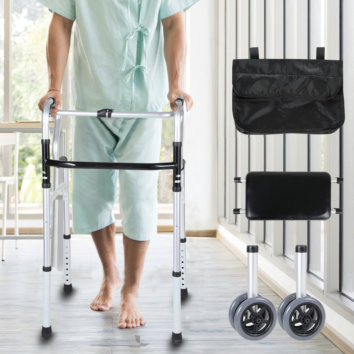 Déambulateur à quatre roues pour personnes âgées - Déambulateur pliable ...