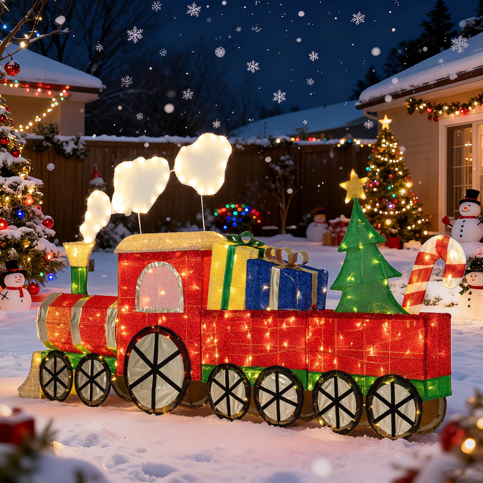 Train de Noël Lumineux, Decoration Noel Exterieur Interieur avec Fumée ...