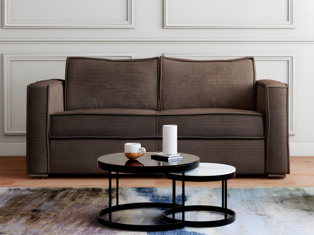 Canapé 3 places convertible express en velours côtelé marron - Couchage ...