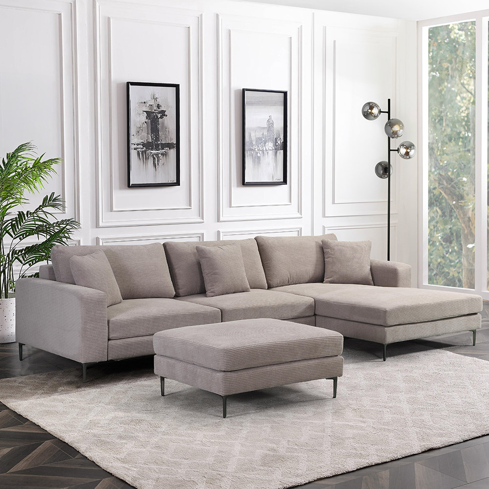 Canapé HOME DELUXE BELLANO beige L 340 x 188 x 94 cm - Pouf : à droite ...