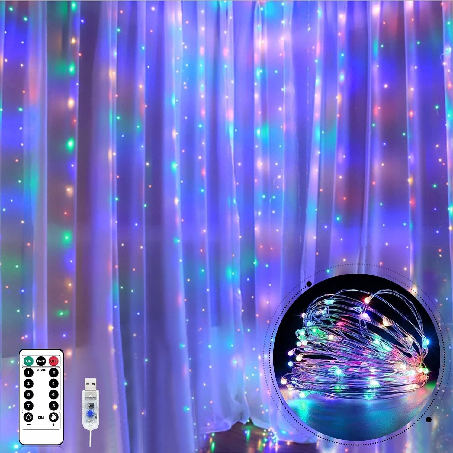 Luces LED de Cortina USB con Mando a Distancia 8 Modos de Luz ...