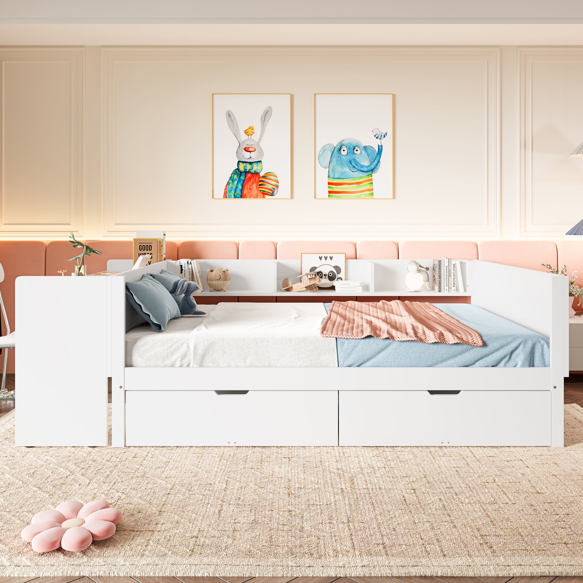 Lit simple enfant 140x200 cm - avec bureau - avec 2 tiroirs - avec ...