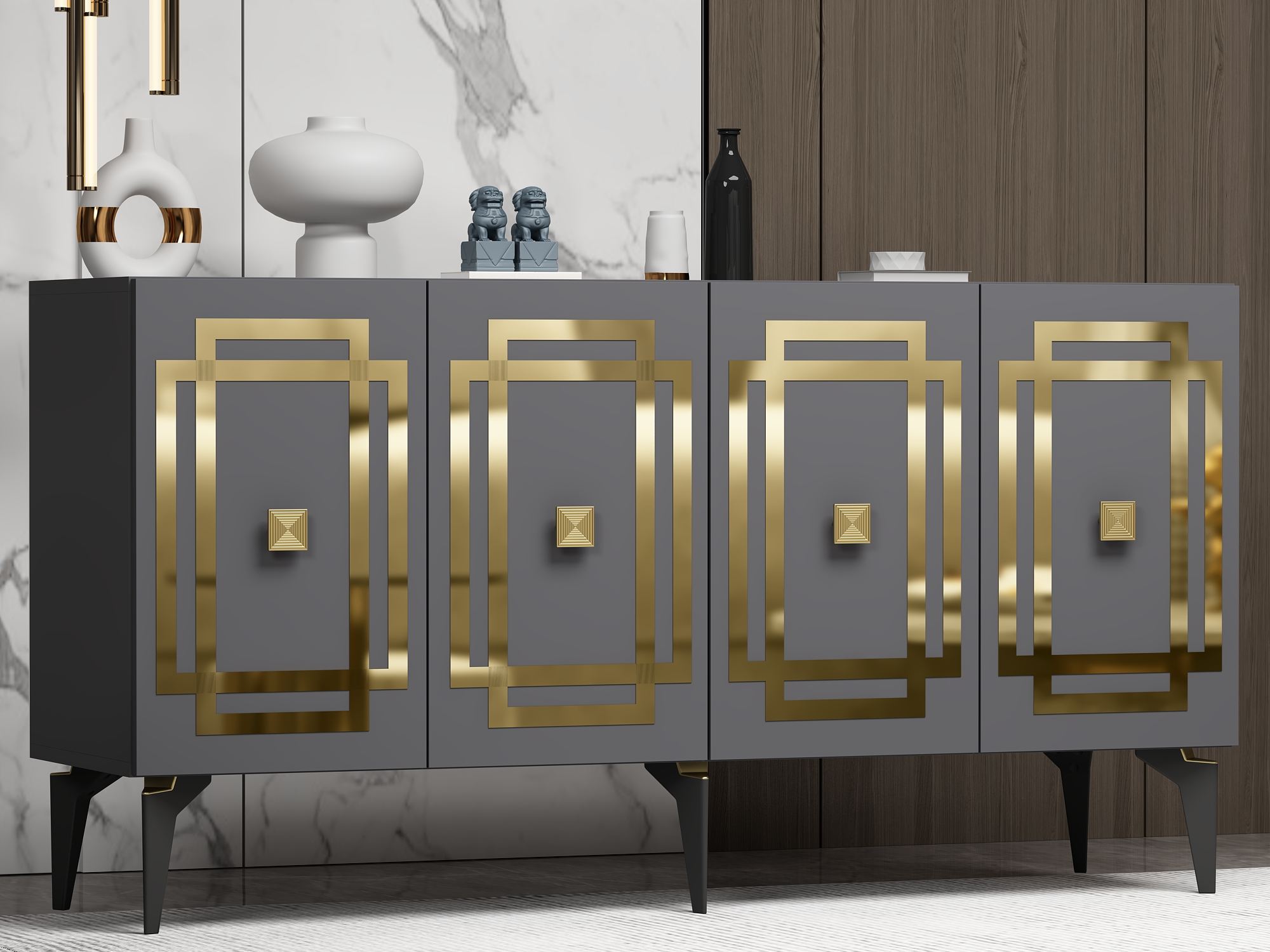 Buffet Lotus Anthracite Doré | Leroy Merlin