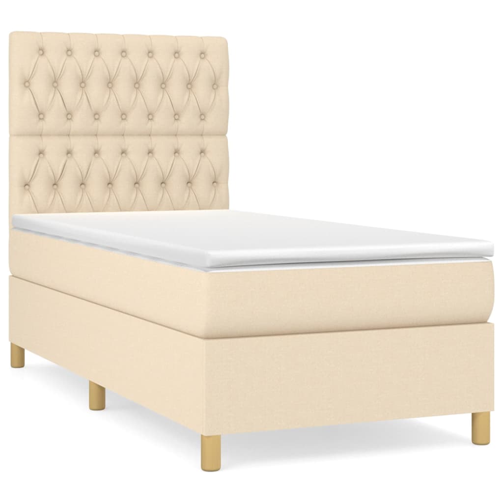Cama box spring con colchón tela color crema 100x200 cm | Leroy Merlin