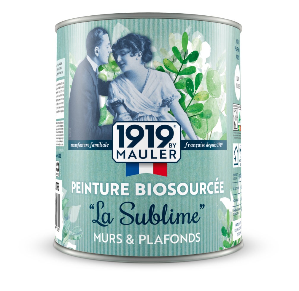 Peinture bio sourcée Blanc 1L Velours Mur & Plafond : A base d'huiles ...