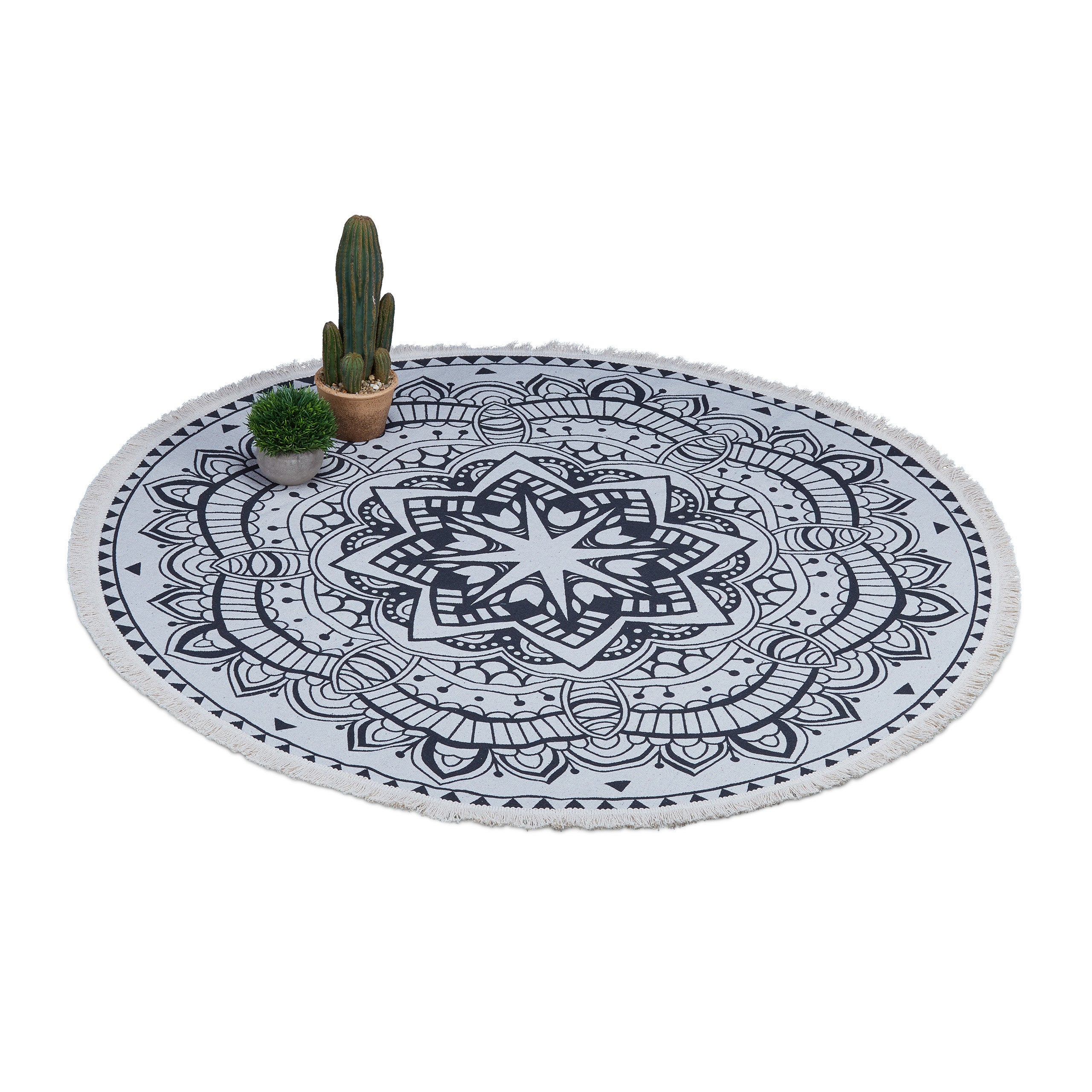 Relaxdays Tapis rond motif mandala, tapis coton avec franges ...