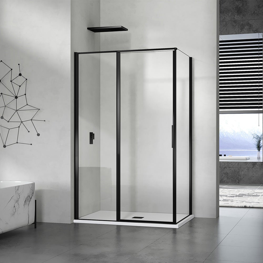 GRAND VERRE Cabine de douche 110x80 en verre avec profilés en alu noir ...