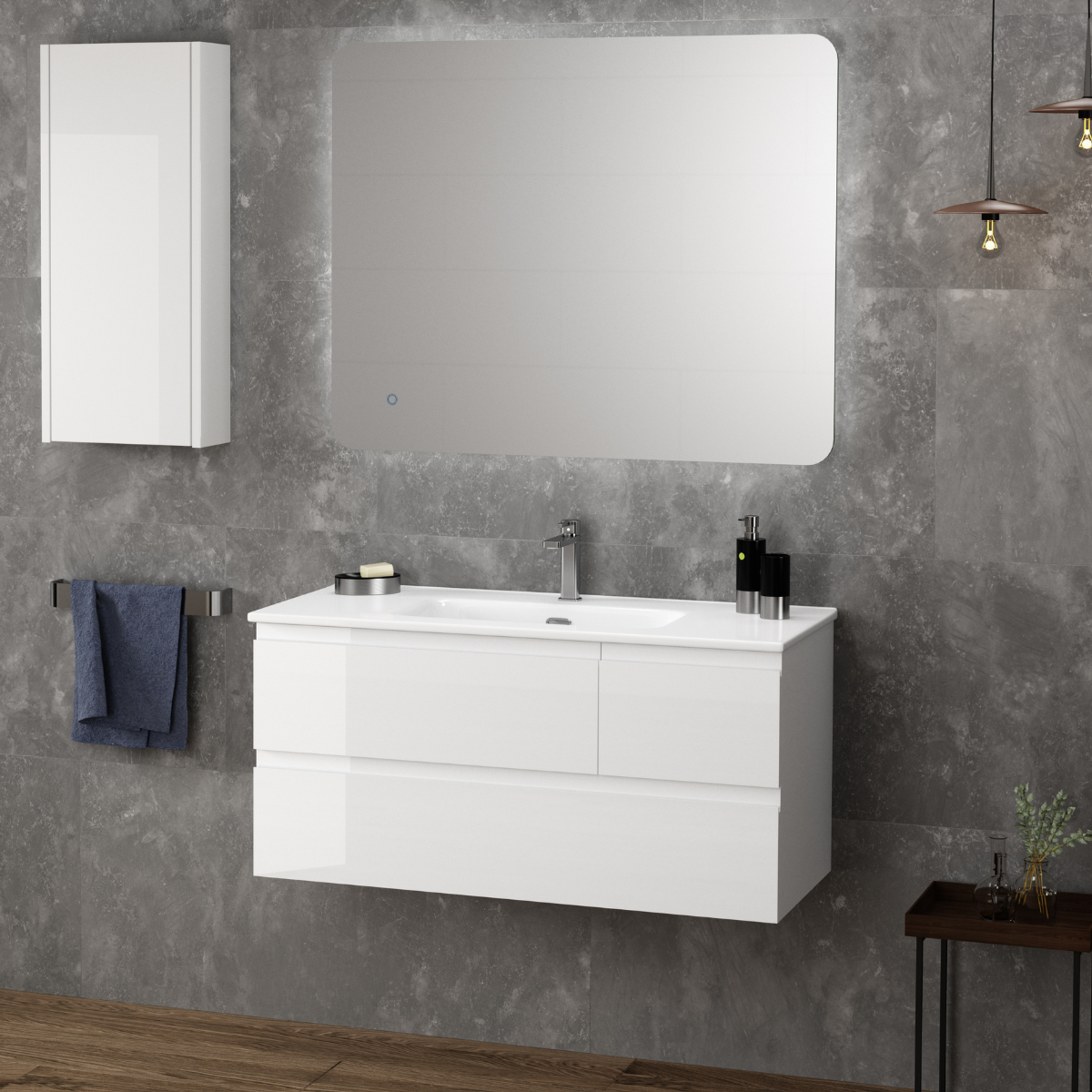 Mueble de Baño Suspendido con Lavabo | 80 cm | 3 Cajones Cierre Amortiguado y Organizador ...