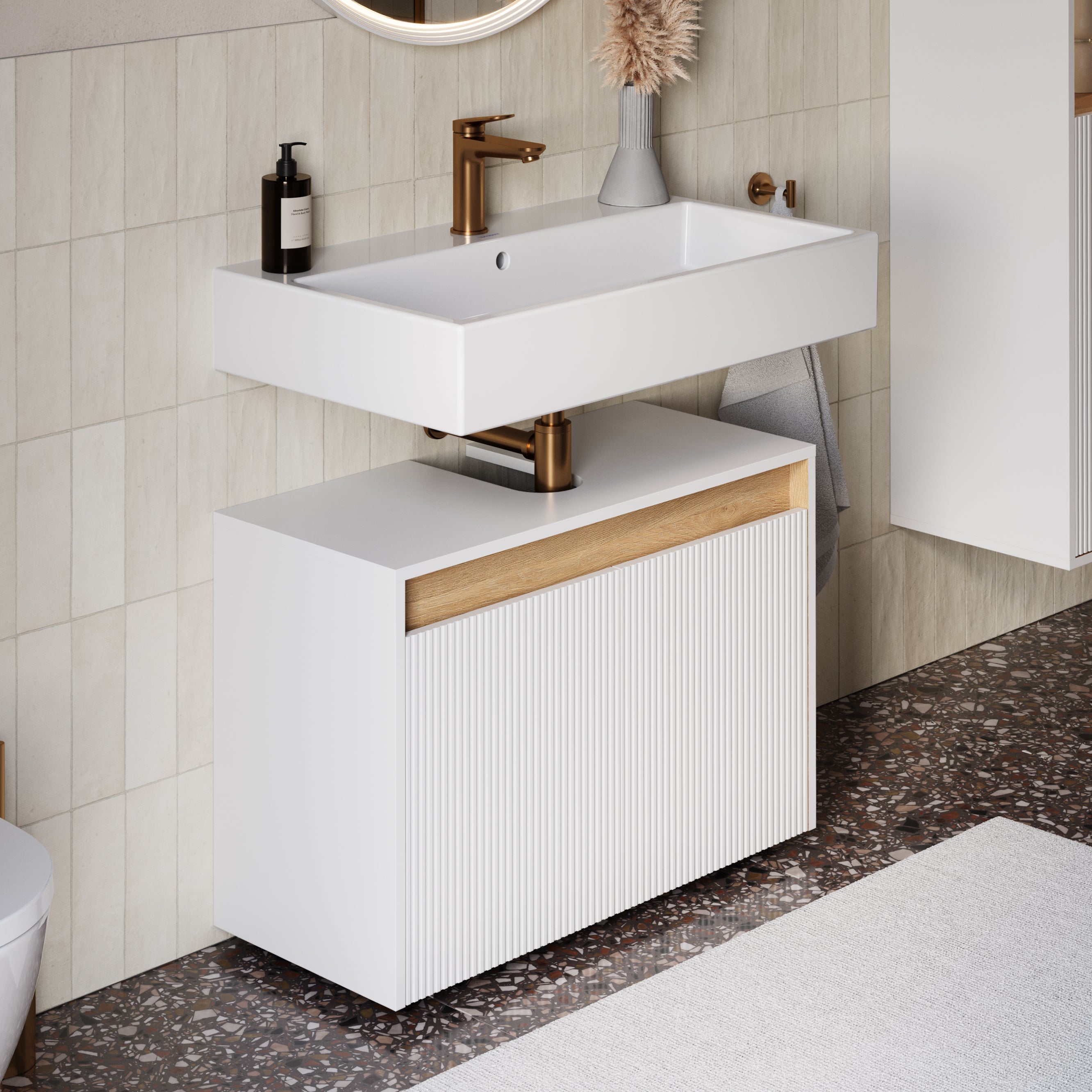 BERNSTEIN - Mueble lavabo encimera MDF blanco mate 80x35x54cm (LxAnxAl ...