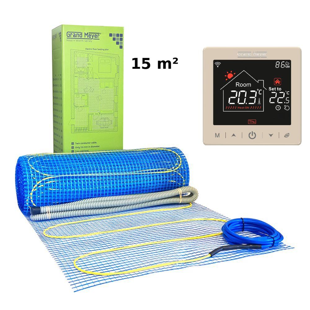 Zestaw Mata grzewcza 15 m² 170 W/m² + Termostat Wi-Fi programowalny SN-15 - Leroy Merlin