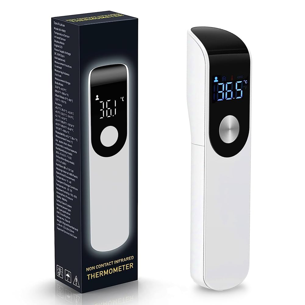 Termómetro infrarrojo sin contacto, con alarma de fiebre, pantalla LCD ...