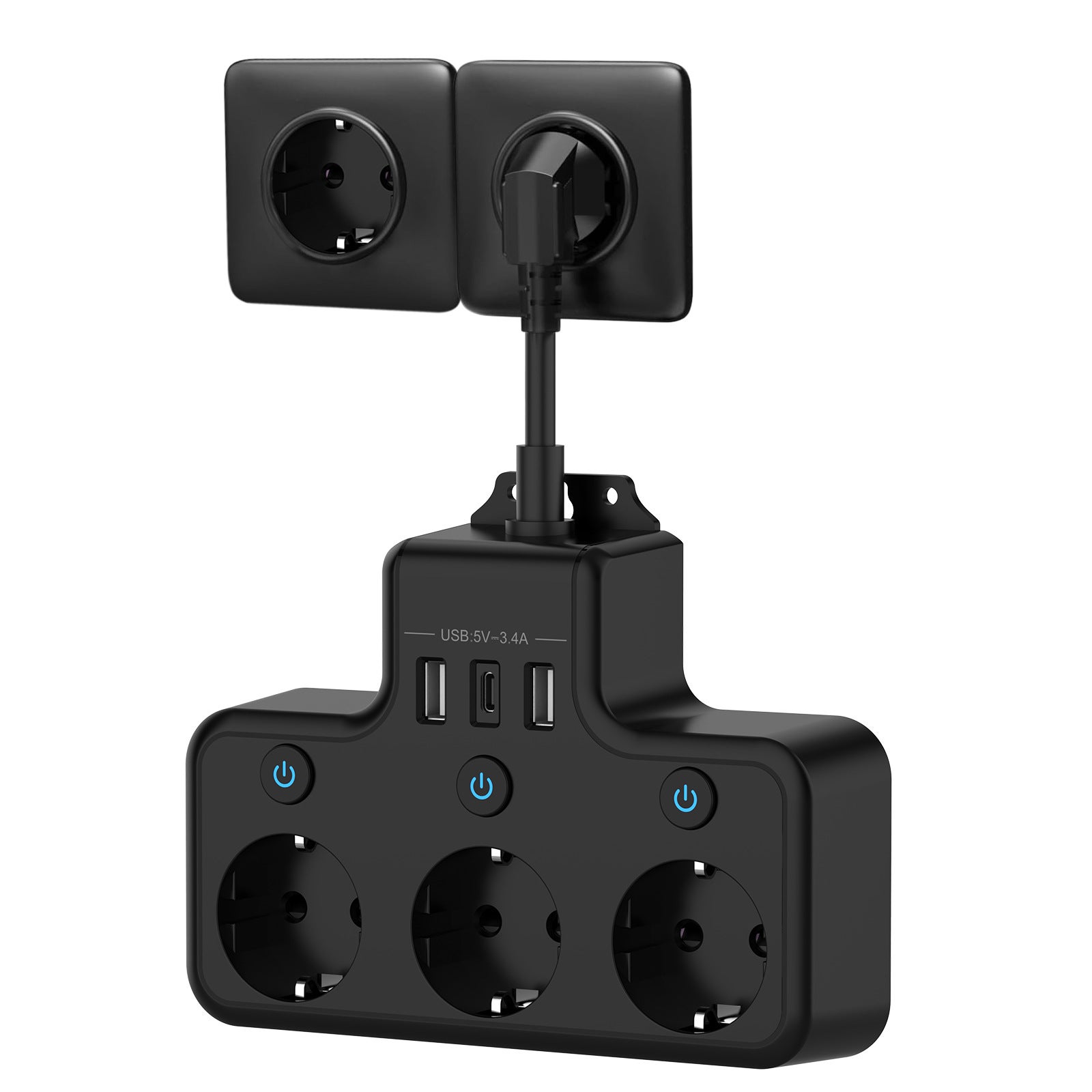 Multiprise standard européenne noire, multiprise USB à 3 trous à ligne ...