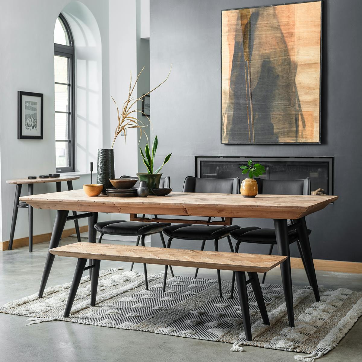 Table extensible en bois recyclé FSC motif chevron 160-211 cm FAGA ...