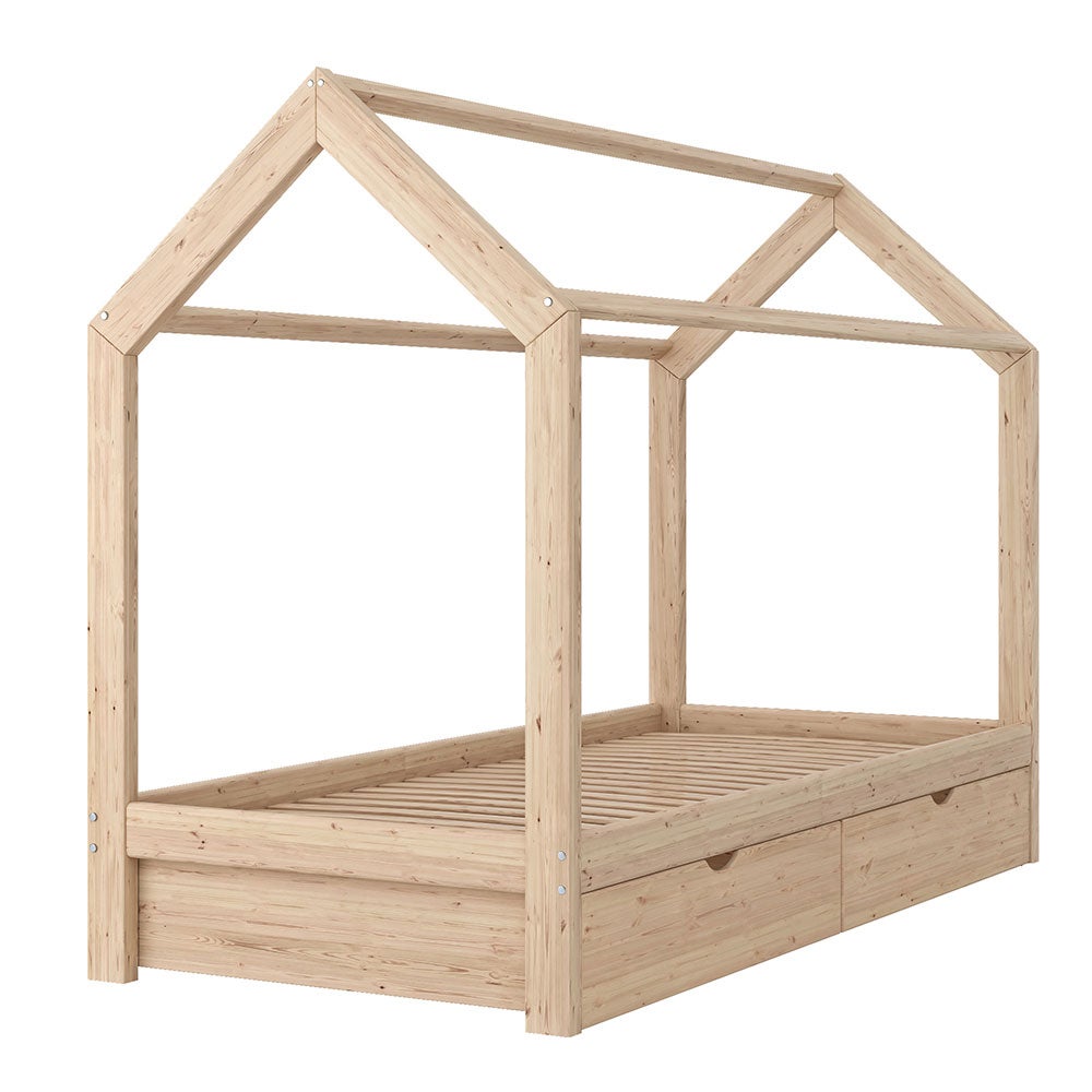 Vitalispa Lit cabane Wiki, Marron, 90x200 cm avec 2 tiroirs | Leroy Merlin