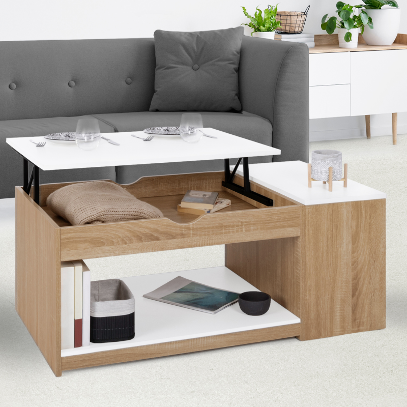 Table basse plateau relevable rectangulaire ELEA avec coffre bois façon ...