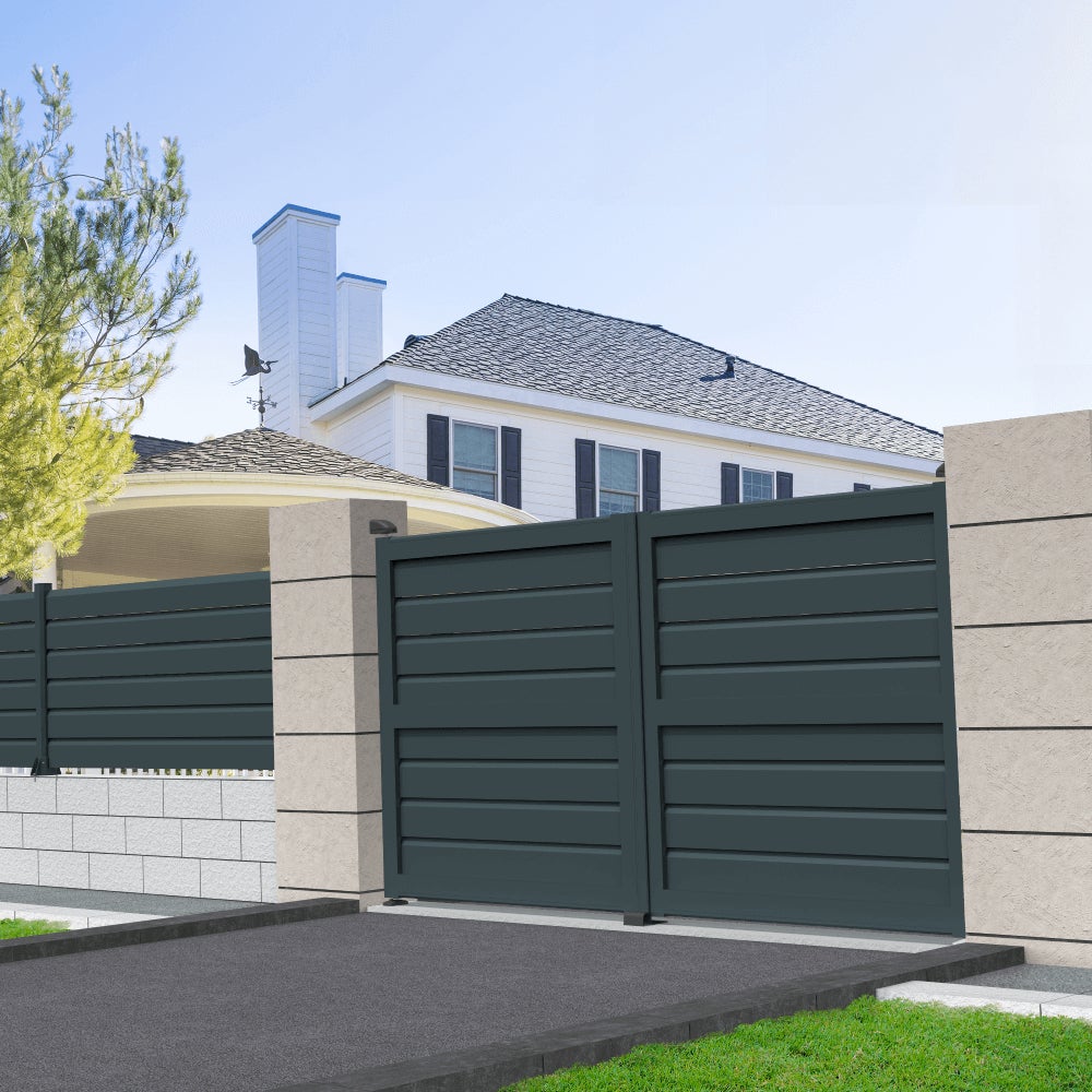 Portail double battant motorisé brise-vue L 4000 x H 1730 mm (Gris ...