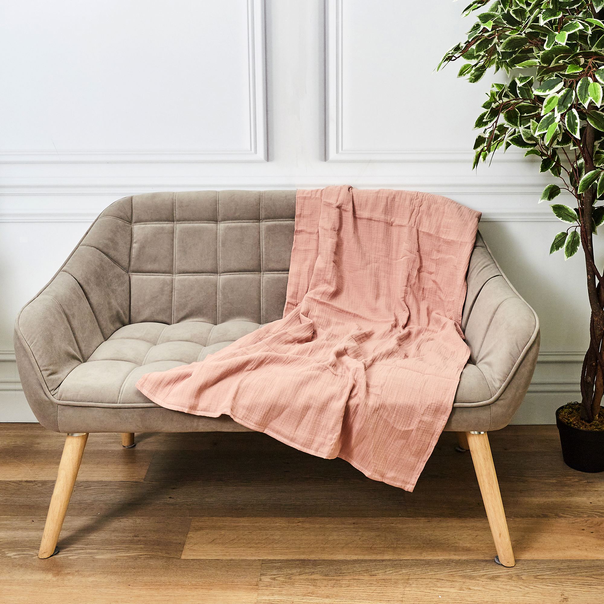Plaid - HOME DECO FACTORY - Litchi - Gaze de coton - Rose | Leroy Merlin