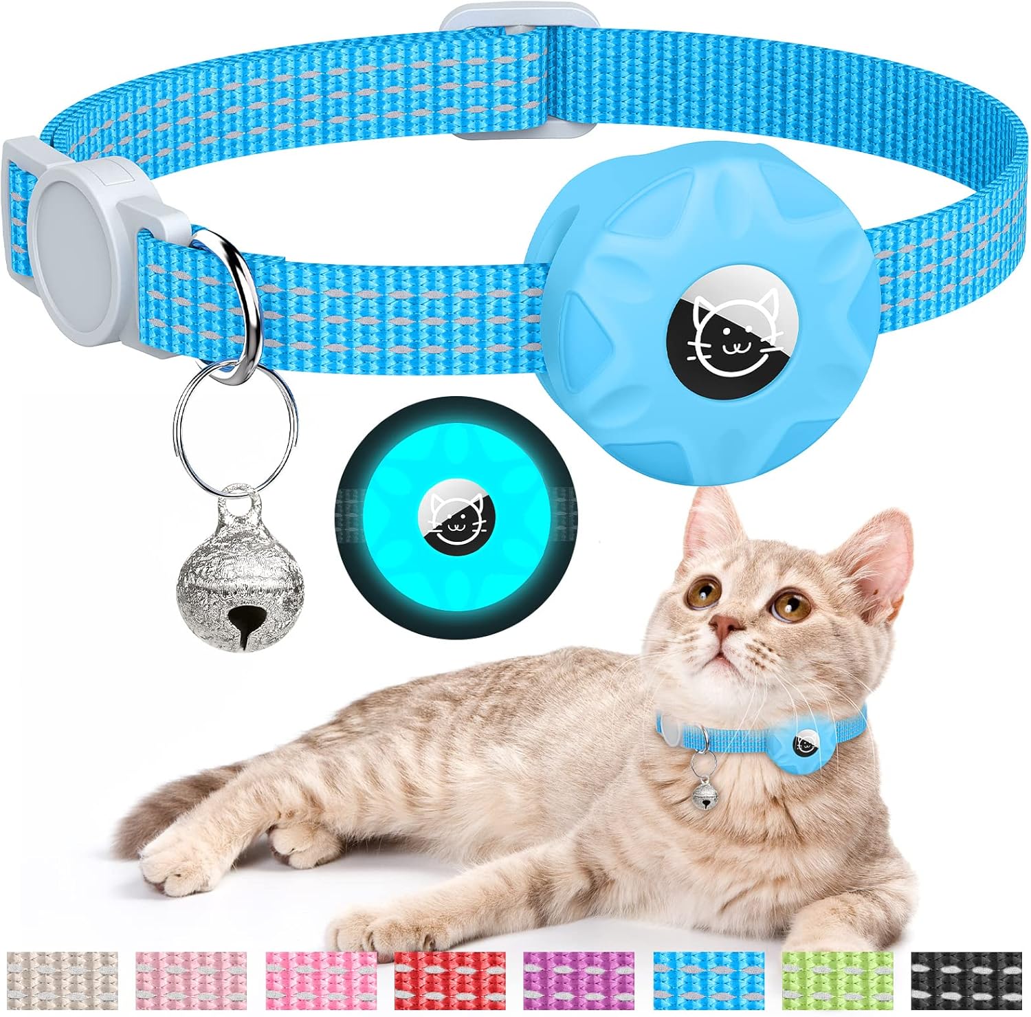 Collier GPS pour chat (fonction amovible, avec clochette) (bleu) Pile ...