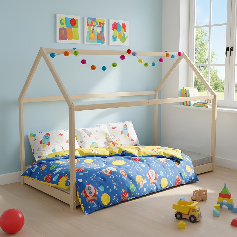 Lit cabane PANDA 90x200 + 1 sommier / Naturel | Leroy Merlin