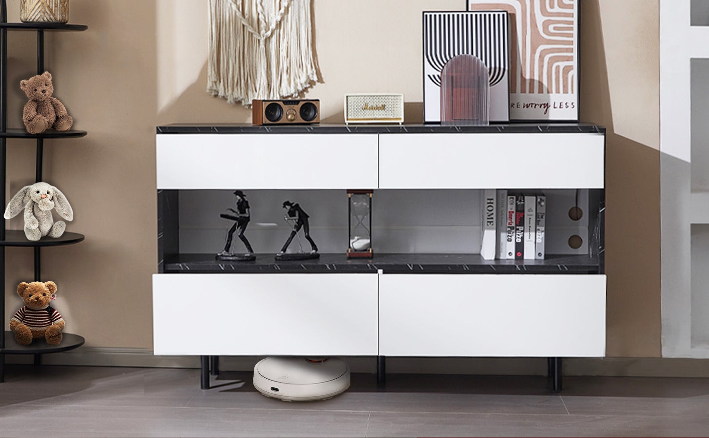Buffet moderne 150x35x89.5cm - avec LED - avec 4 tiroirs - Motif en ...