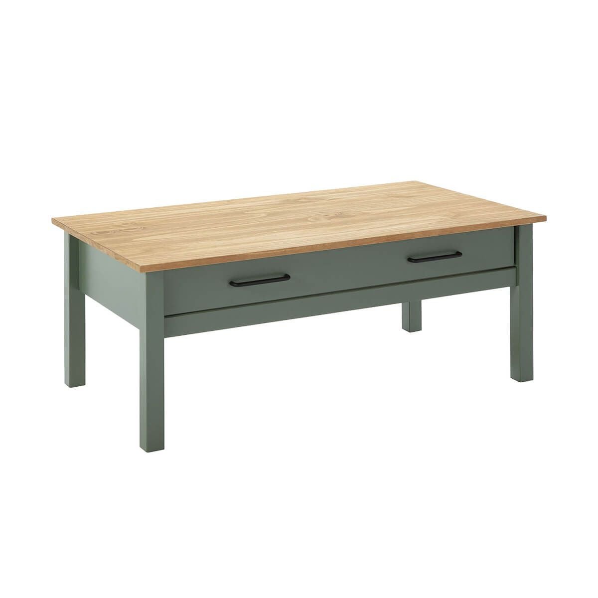 TINA - Table Basse Rectangulaire 1 Tiroir Bois Ciré et Vert | Leroy Merlin