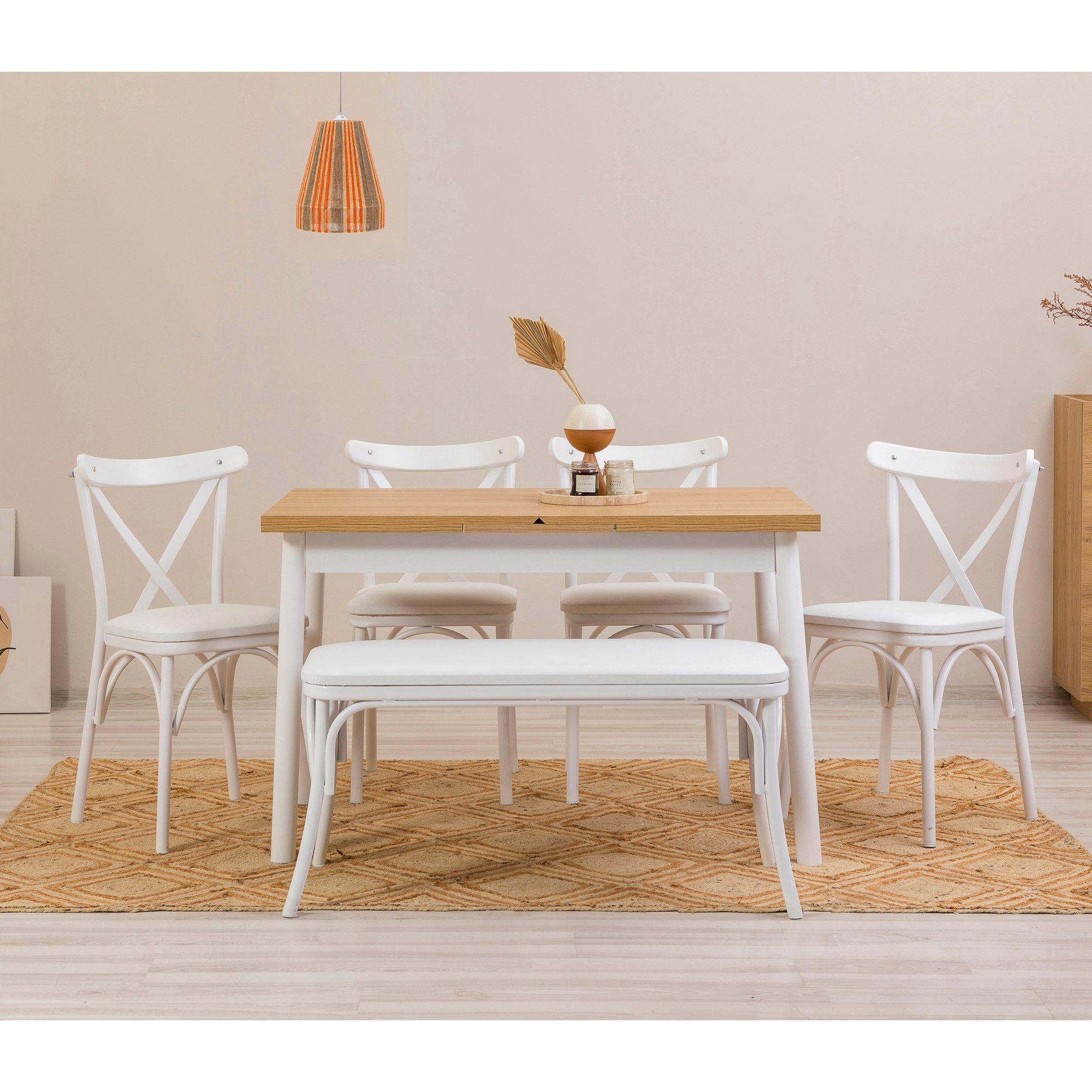Ensemble salle à manger 6 pièces à table extensible Iridus Blanc et ...