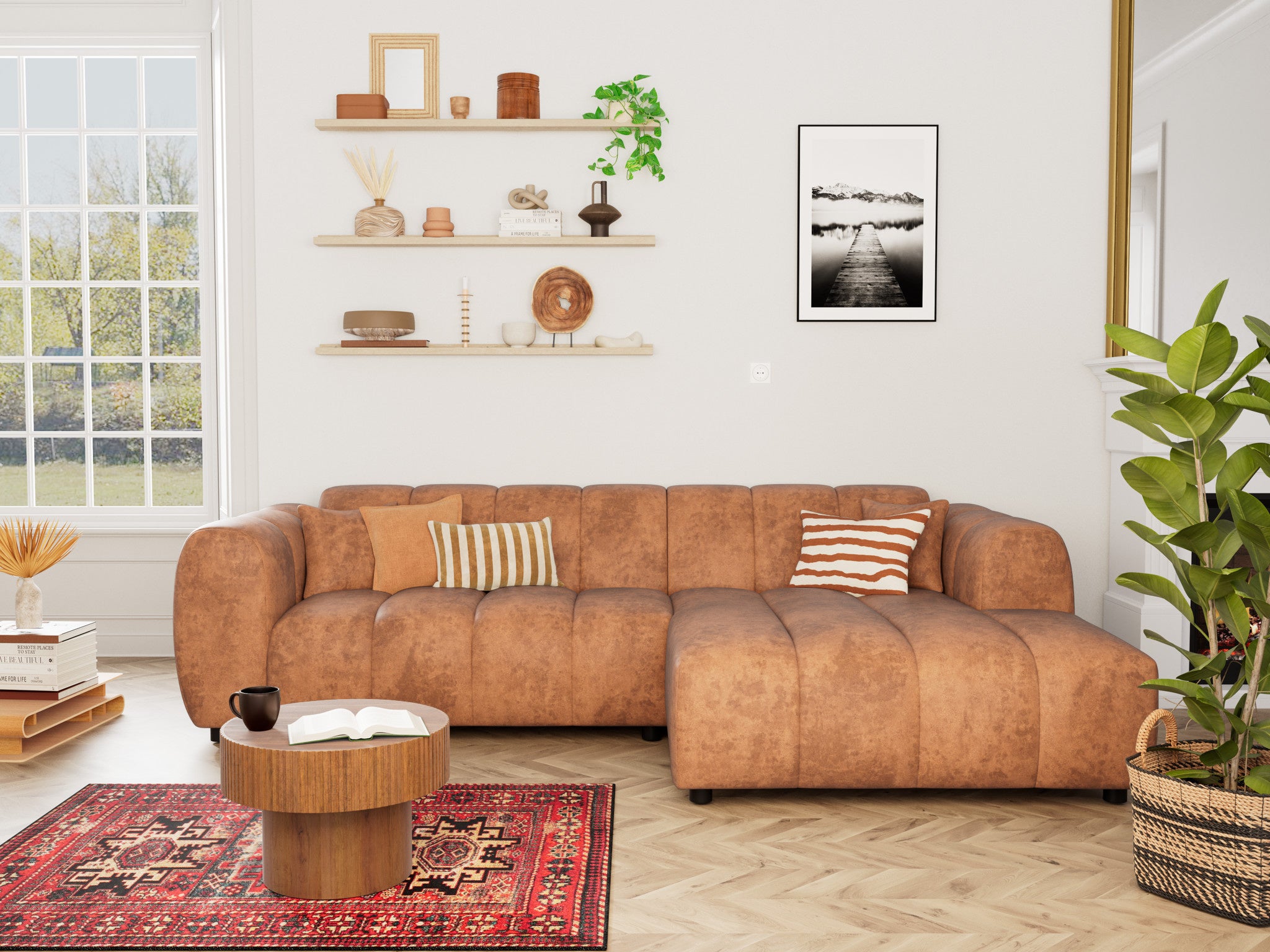 Curtis - canapé d'angle droit 4 places en simili | Leroy Merlin