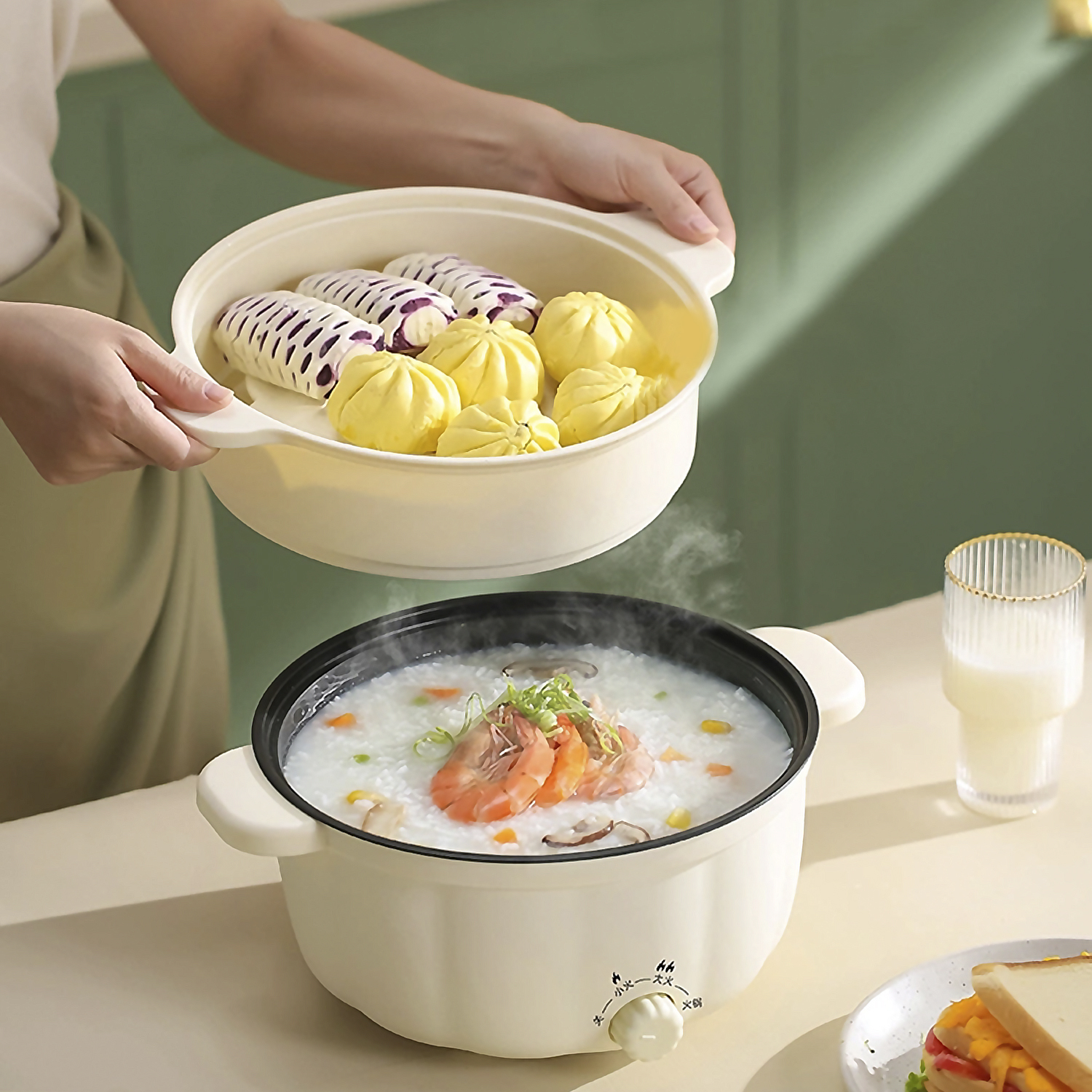 Olla eléctrica vaporera multifunción. Tres temperaturas, 2.5L doble ...