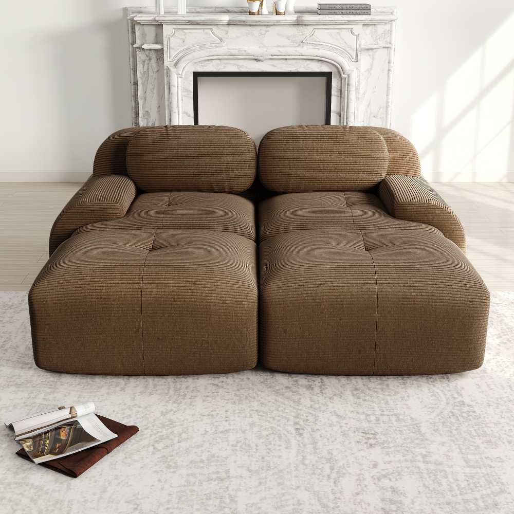 Canapé modulable 2 places en velours côtelé avec chaise longue, design ...