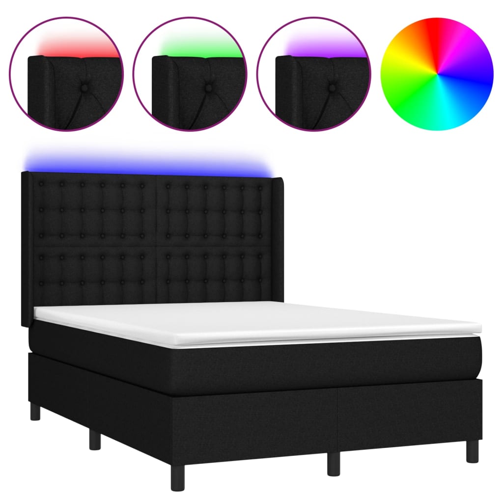 Cama box spring colchón y luces LED tela negro 140x190 cm | Leroy Merlin
