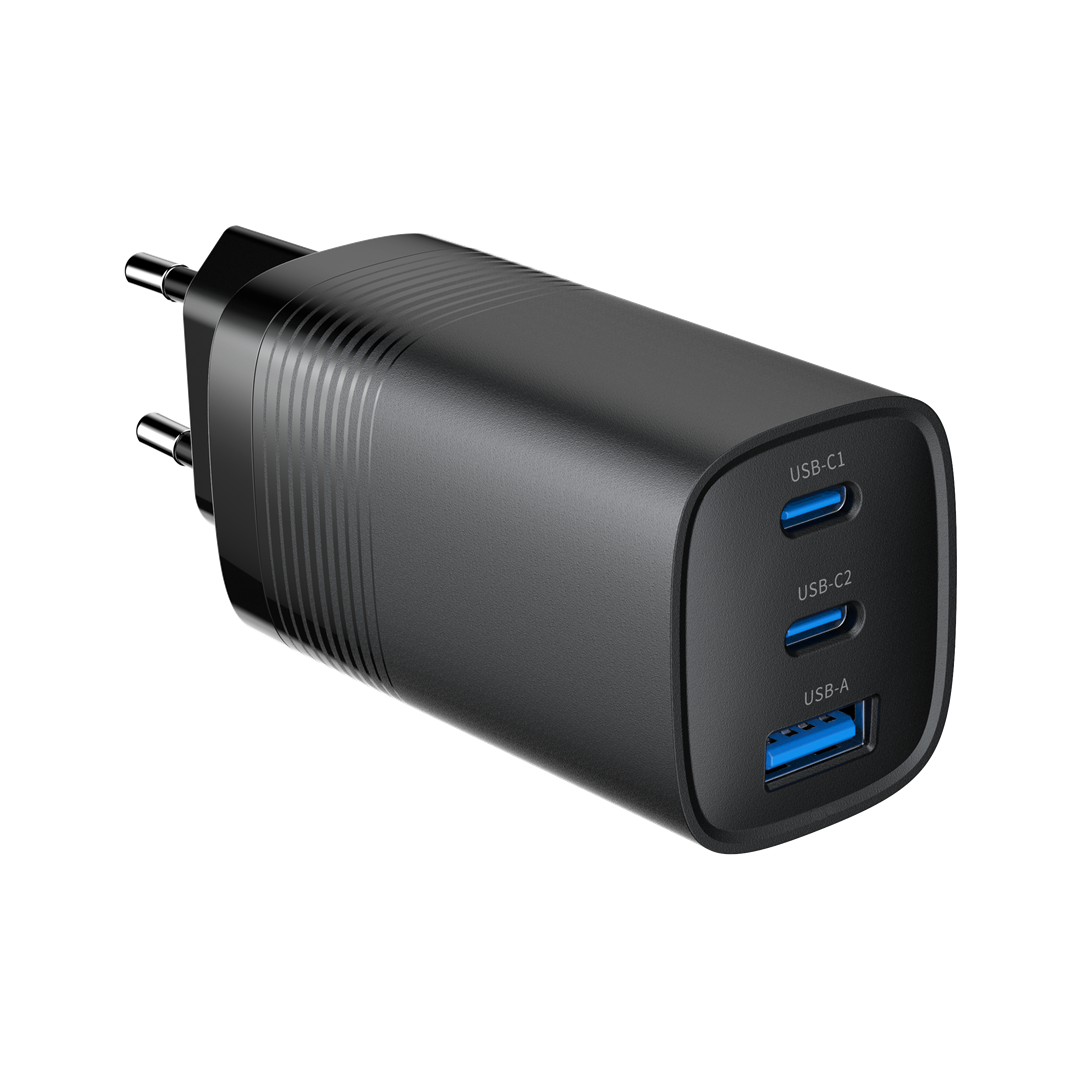 Gembird TA-UC-PDQC65-01-BK Cargador rápido PowerDelivery USB GaN de 3 puertos y 65 W, negro ...