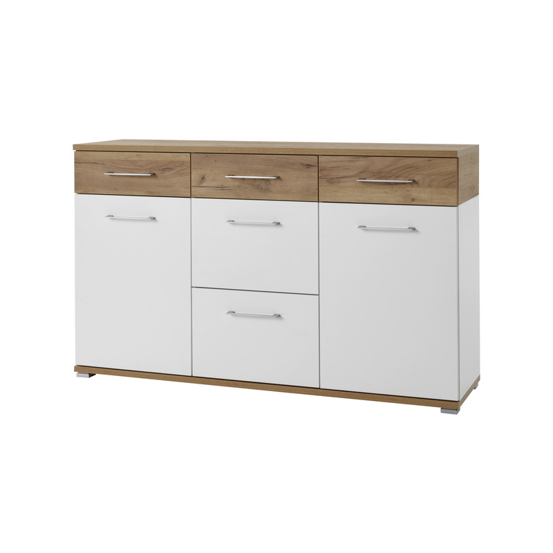 Buffet GW- TOPIX 144 cm à 2 portes et 5 tiroirs coloris blanc et chêne ...