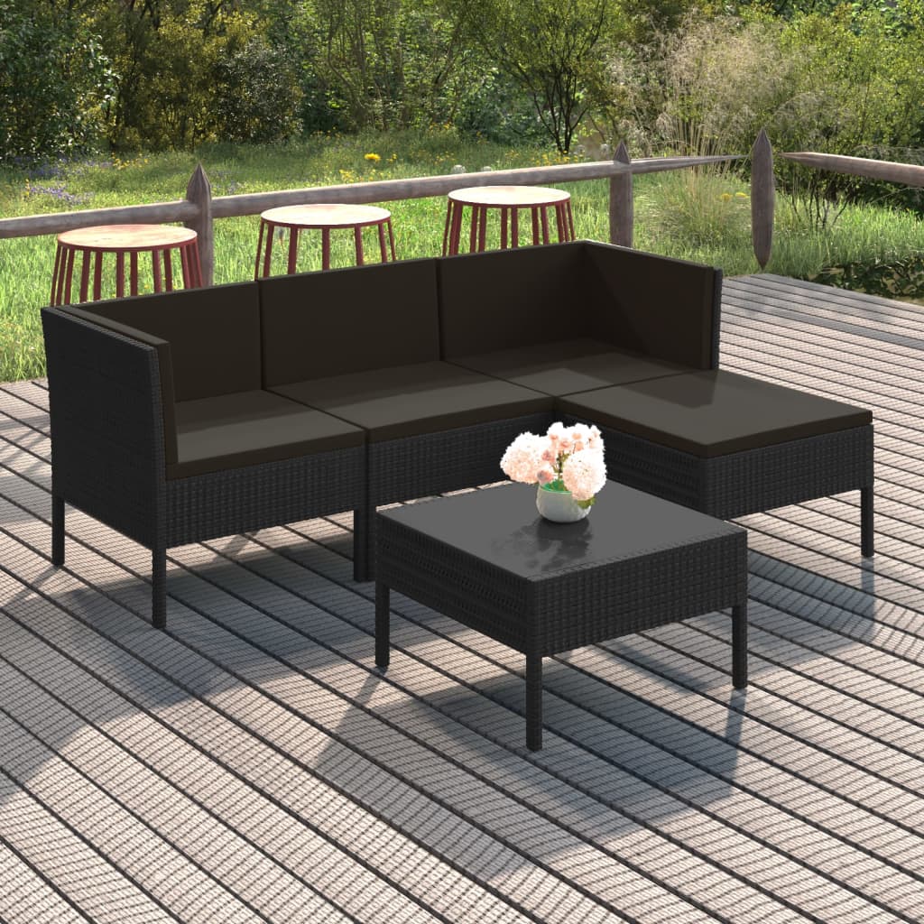 Salon de jardin 5 pcs avec coussins Résine tressée Noir 65 | Leroy Merlin