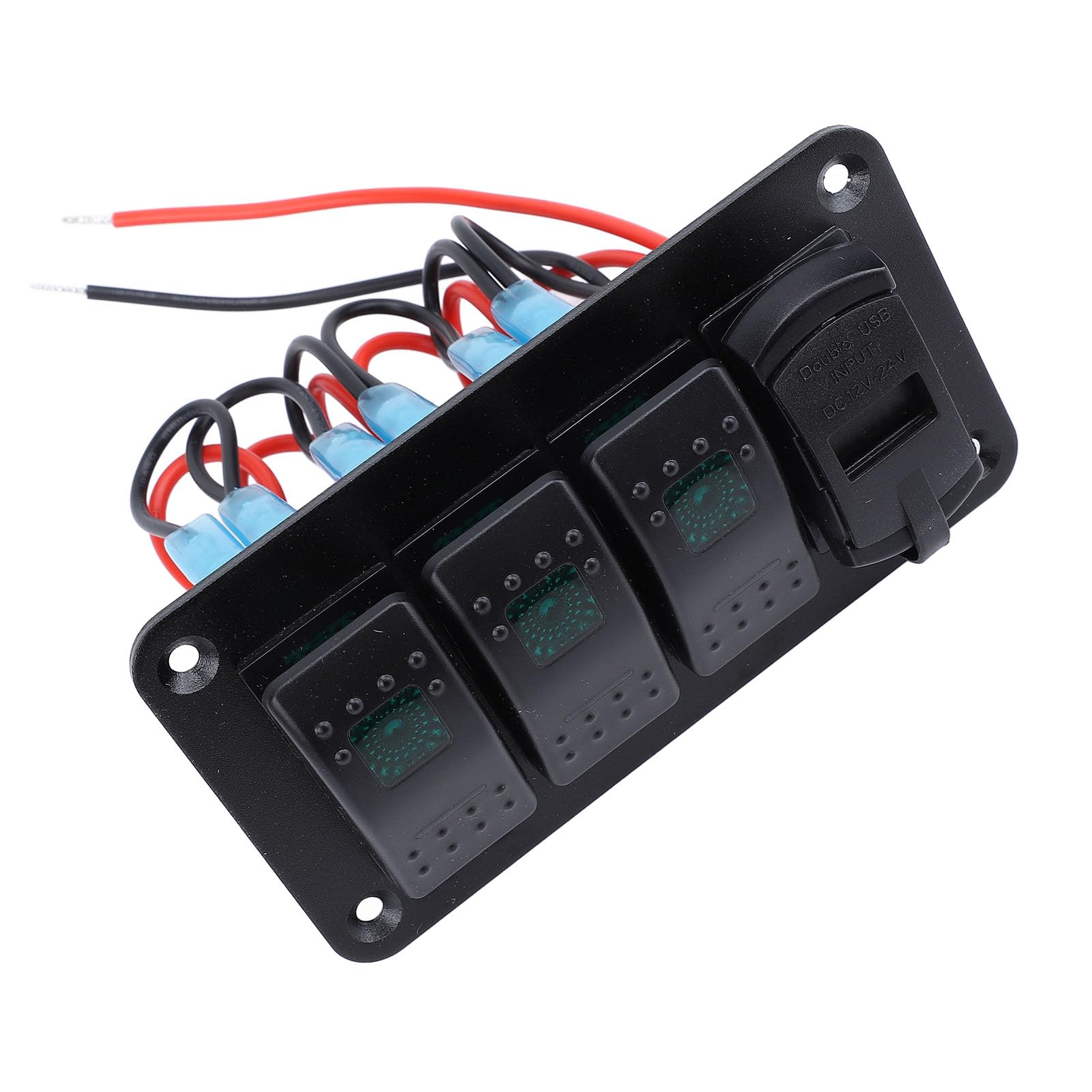 Panel interruptor basculante aluminio 3 bandas 12V/24V voltímetro USB ...