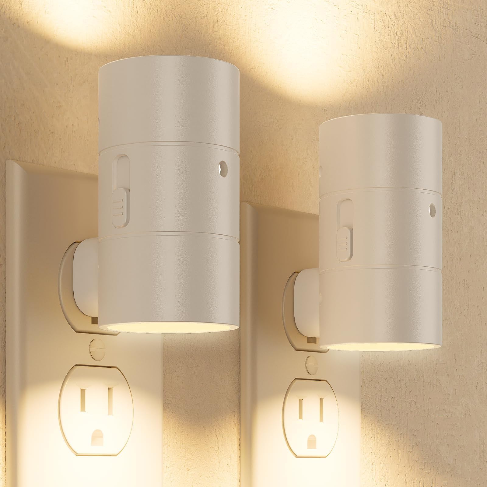 Lot de 2 veilleuses LED à brancher, lampe de chevet LED avec capteur crépusculaire, luminosité ...